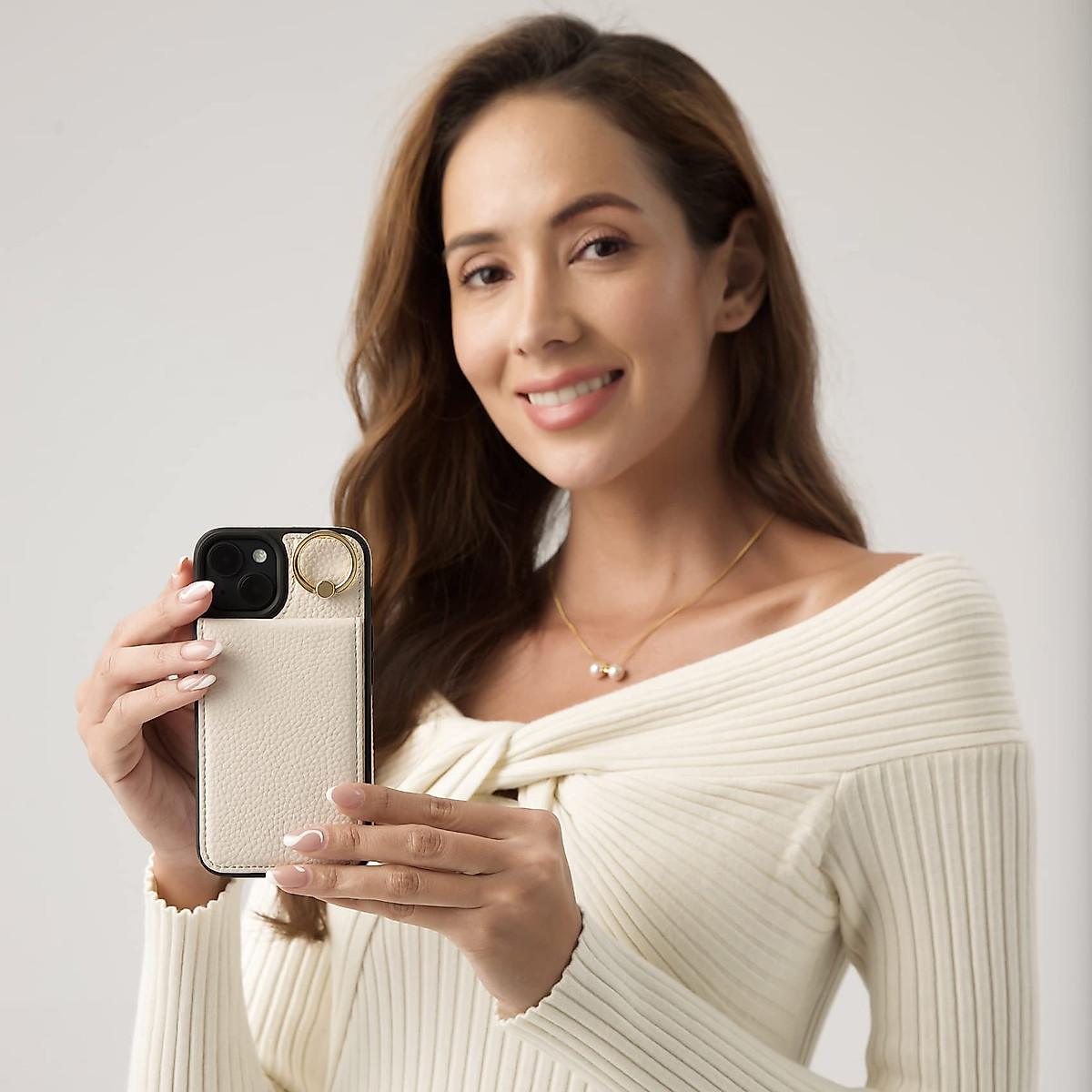 Keallce Case for iPhone 14 Plus 6.7'' Detachable Crossbody Wallet Case with RFID Blocking Card Slots, 360ｰStand Ring Flip Leather Protective Cover Lanyard Shoulder Strap Women for iPhone 14 Plus,Beige