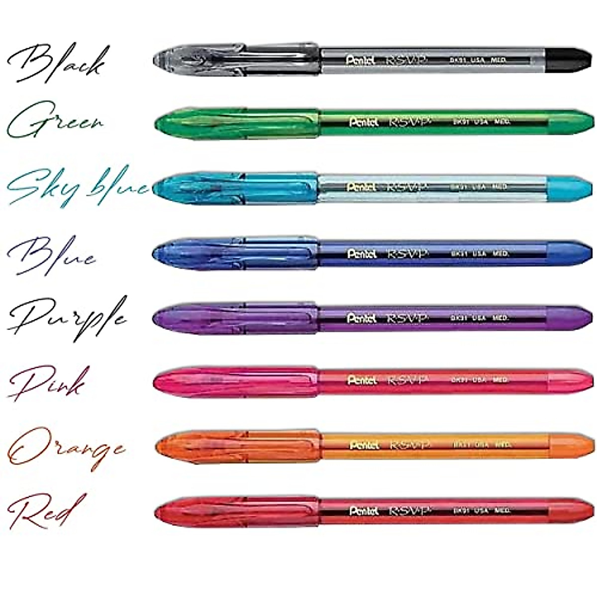 RSVP Pens Colored Ballpoint Pens Medium Point, Color Pens, 8 Pack and a Jumbo Correction Tape Whiteout