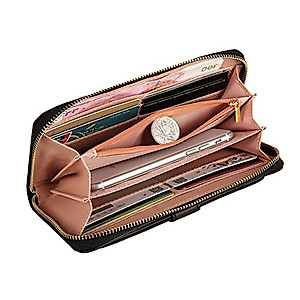 Nawoshow Women Leather Wallet RFID Blocking Zipper Pocket Wallet Card Case Purse with ID Window (Green(Flower))