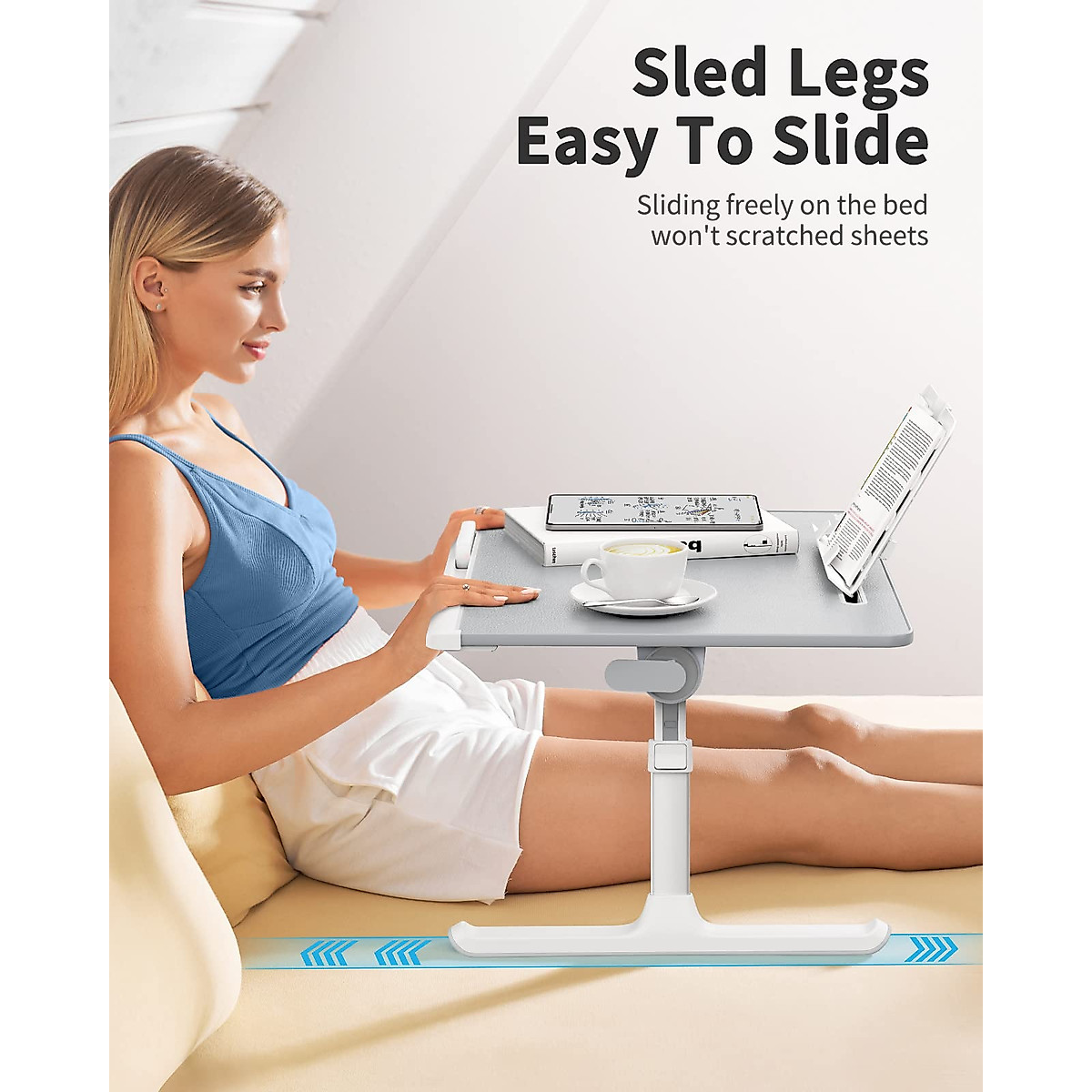 Laptop Bed Tray Desk, SAIJI Adjustable Laptop Stand for Bed, Foldable Laptop Table with Storage Drawer for Eating, Working, Writing, Gaming, Drawing (Gray, X-Large)