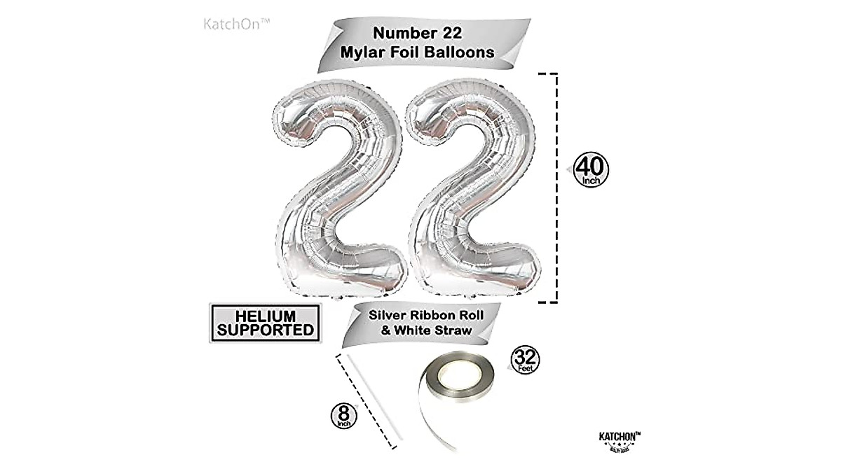 Katchon Silver 22 Balloon - 40 Inch Birthday Décor