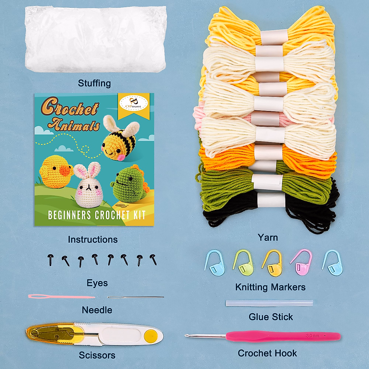 PP OPOUNT Crochet Kit for Beginners- 4 PCS Mini Size Crochet Animals, Beginner Crochet Kit for Adults Includes Step-by-Step Instructions and Video Tutorials, Complete Crochet Set (Patent Product)