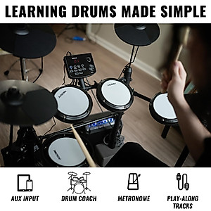 AODSK Electric Drum Set with Quiet Mesh Pads,Electronic Drum for Beginner,USB MIDI,Throne,Headphones,Sticks, Included 15 Kits and 195 Sounds,AED-403