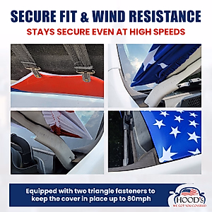 Hood's Flags] American Flag Car Hood Cover 63"x47" (120x160cm) - Universal Fit for Trucks, Car, SUV, or Van. Polyester Spandex Material, Weather-Resistant with Secure Fasteners