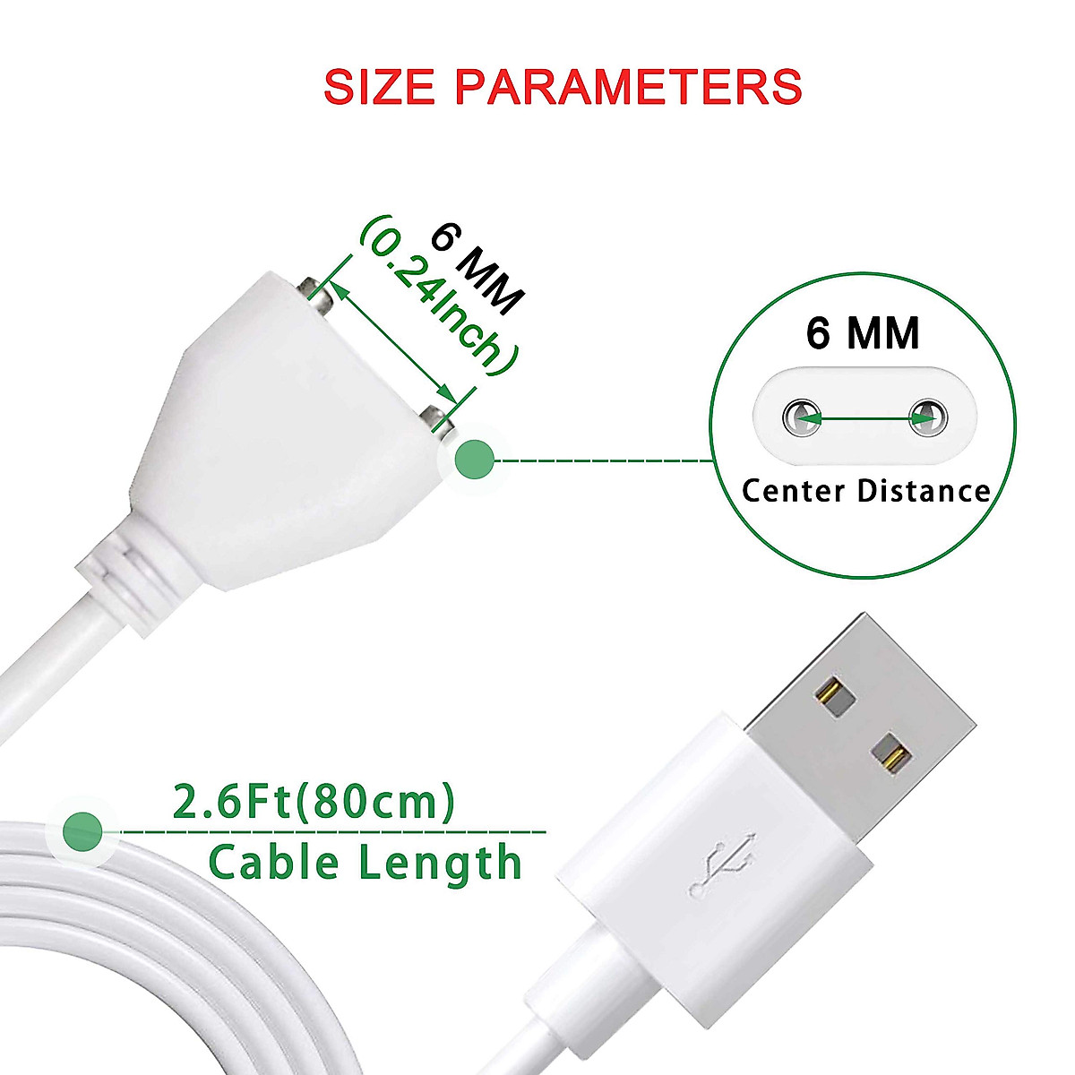 Bicmice Magnetic USB DC Charger Cable Replacement Charging Cord-2 Pack(6mm/0.24in)