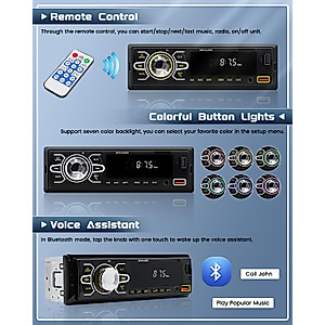 Single Din Car Stereo - Multimedia Bluetooth Audio and Hands-Free Calling, Built-in Mic, MP3 Player, No CD/DVD Player, USB Playback & Charging, AUX/TF Input, FM Radio, Remote/App Control