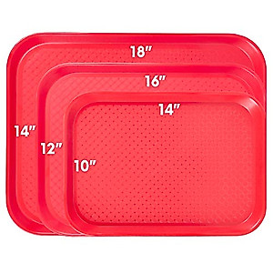Fast Food Cafeteria Tray | 12 x 16 Rectangular Textured Plastic Food Serving TV Tray | School Lunch, Diner, & Commercial Kitchen Restaurant Equipment (Red)