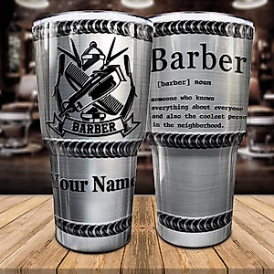 N NAMESISS All Over Printed Tumbler, Barber Knowledge Normal Tumbler 30oz Metal Style Custom Your Name, Gift for Father, Gift for Him, Welder Father's Day