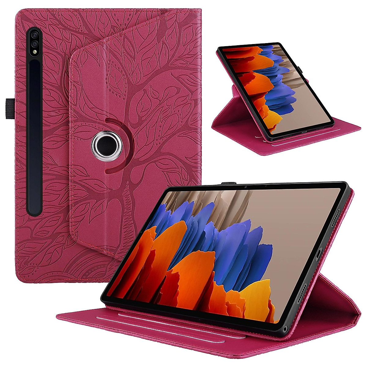 SLLMYYX 360 Degree Rotating Tablet Case Compatible with Samsung Galaxy Tab S9 11.0 Inch SM-X710 2023 Release, Life Tree Slim Folio Stand Cover (Red)