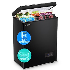 DEMULLER Chest Freezer 4.0 CU. FT Ultra-low Temperature Deep Freezers (Down to -12 ℉) with TWO Removable Baskets Accurate Display of Cabinet Temp Freestanding Black