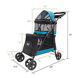 PETIQUE Double Decker Pet Stroller, Two-Level Cat and Dog Stroller, Lightweight Yet Sturdy Cat and Dog Carriage, Washable, Travel-Friendly and Easy to Fold, Sleek Black Design