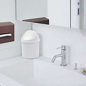 Eagrye 0.5 Gallon Tiny Desktop Trash Can, Mini Garbage Can with Swing Lid, White