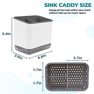 KeFanta Sink Counter Caddy, Dish Sponge Holder, Kitchen Sink Sponge and Brush Holder, Plastic Dish Scrubber Organizer with Drain Tray, White