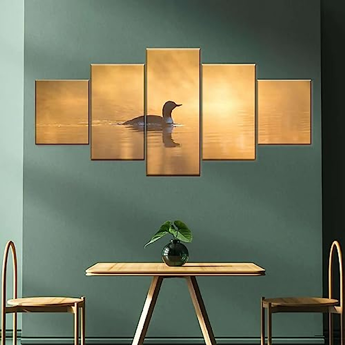 Pictures For Living Room Wall Decoration 5 Pieces Loon In Misty Waters Framed Canvas Wall Art 5 Piece Decorative Paintings Prints And Posters Home Decor Gift(unframed)