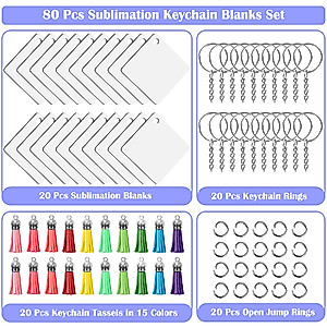 Modacraft Sublimation Keychain Blanks, 80Pcs Sublimation Keychain Making Kit with Square Heat Transfer Blanks, Tassels, Keychain Rings, Jump Rings for Keychain Project Thanksgiving Christmas Gift