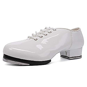 DKZSYIM Tap Shoes Split-Sole Dancing Shoes for Girls, Women and Men,Model WX-LDD,White, 7.5 B(M) US