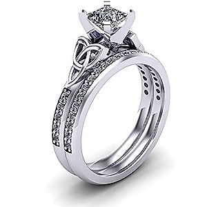 Engagement Ring for Women Bridal Ring Set 1-2/5 ct. tw. Princess Cut Moissanite Engagement Ring Set 10K Gold Celtic Wedding Ring Set for Her Anniversary Promise Rings