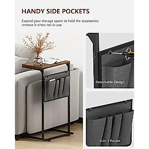 Vantic C Shaped End Table, Small Couch Side Table with Storage Bag, Sturdy Slide Under Sofa Table with Metal Frame for Living Room & Bedroom (16" L x 11.6" W x 28" H), Rustic Brown