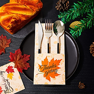 36 PCS Thanksgiving Silverware Cutlery Holders Thanksgiving Utensil Decor Fall Decor for Home Thanks Maple Leaf Silverware Paper Pouch Fall Harvest Party Supplies