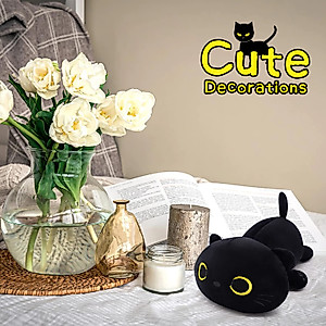 KOPHINYE Black Cat Plush Cat Stuffed Animal Toys, Cute Black Cat Plush Pillow Stuffed Cat Doll, 8inch Soft Black Cat Stuffed Animals Kawaii Home Decorations Birthday Gifts for Kids