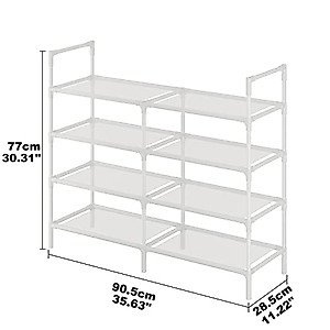 Calmootey 4-Tier Shoe Rack Double Row Storage Organizer,16-20 Pairs Shoe Storage Shelf for Entryway,Living Room,White