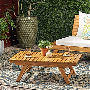 GDFStudio Outdoor Wooden Coffee Table, Teak Finish
