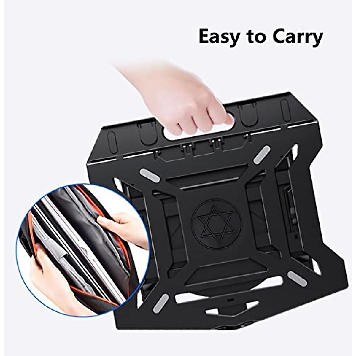 kindream Laptop Stand: 10-18" laptops Such as MacBook Air, Pro, HP, DELL, etc., 360°Rotation Adjustable, Hollow Out for Cooling, Foldable and Portable, with Mobile Phone Stand, Office, Black