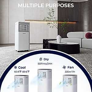 COSTWAY Portable Air Conditioner, 10000 BTU AC Cooling for Room Spaces up to 350sq.ft, with Remote Control, 24H Timer & Window Venting Kit, with Sleep Mode, Suitable for Bedroom, Living Room, Black