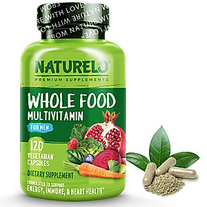 NATURELO Mens Multivitamins - Whole Food Multivitamin for Men with Vitamins, Minerals - 120 Vegetarian Capsules for Energy, Brain, Heart, Eye Health*