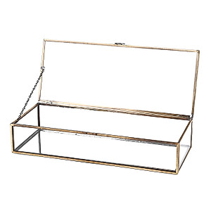 MyGift Glass Jewelry Box, Vintage Style Brass Metal & Clear Glass Mirrored Shadow Box Jewelry Display Case with Hinged Top Lid