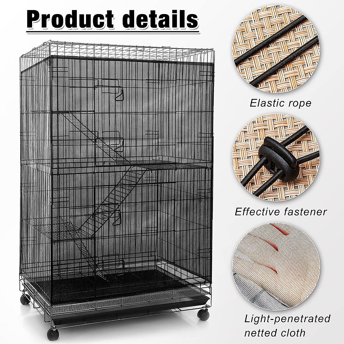 Shappy Large Bird Cage Net, Bird Cage Seed Catcher, Adjustable Soft Airy Mesh Net, Birdcage Skirt Guard for Parrot Parakeet Macaw Round Square Cages(59.8 x 39.4 Inch/ 152 x 100 cm,Black)