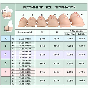 ICEVER Breast Plate Crossdressers Silicone or Cotton Filled Strapless Fake Breast Boobs B-H Cup for Cosplay Transgender (Bronze,D cup L size silicone gel filler)