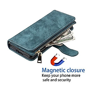 Cavor for Samsung Galaxy Z Fold 3 Crossbody Wallet Case with S Pen Holder, Leather Magnetic Closure Zipper Pocket Case with Card Slots Kickstand Feature TPU Shockproof Flip Cover,Light blue
