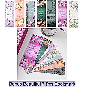 Bible Cover Case for Women with 7 Paper Bookmarks Sets Floral PU Leather Bible Cover Bag with Pockets and Zipper for Standard and Large Size Study Bible 10.8"x7.7"x2" (Purple Floral)