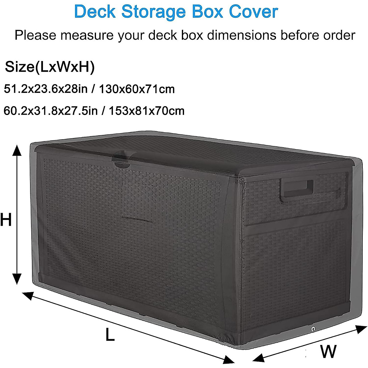 UCARE Deck Box Cover 420D Outdoor Patio Waterproof Oxford Fabric Coated with Silver Dustproof Deck Storage Box Protector with Elastic Buckles on All 4 Corners Wheels Protect from Wind Rain Snow Black