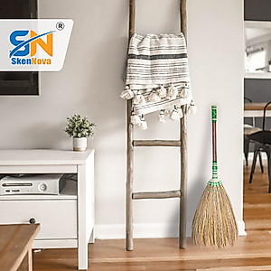 SN SKENNOVA - 28-29 inch Tall of Asian Straw Broom Thai Natural Grass Broom Whisk Broom Solid Wood Handle