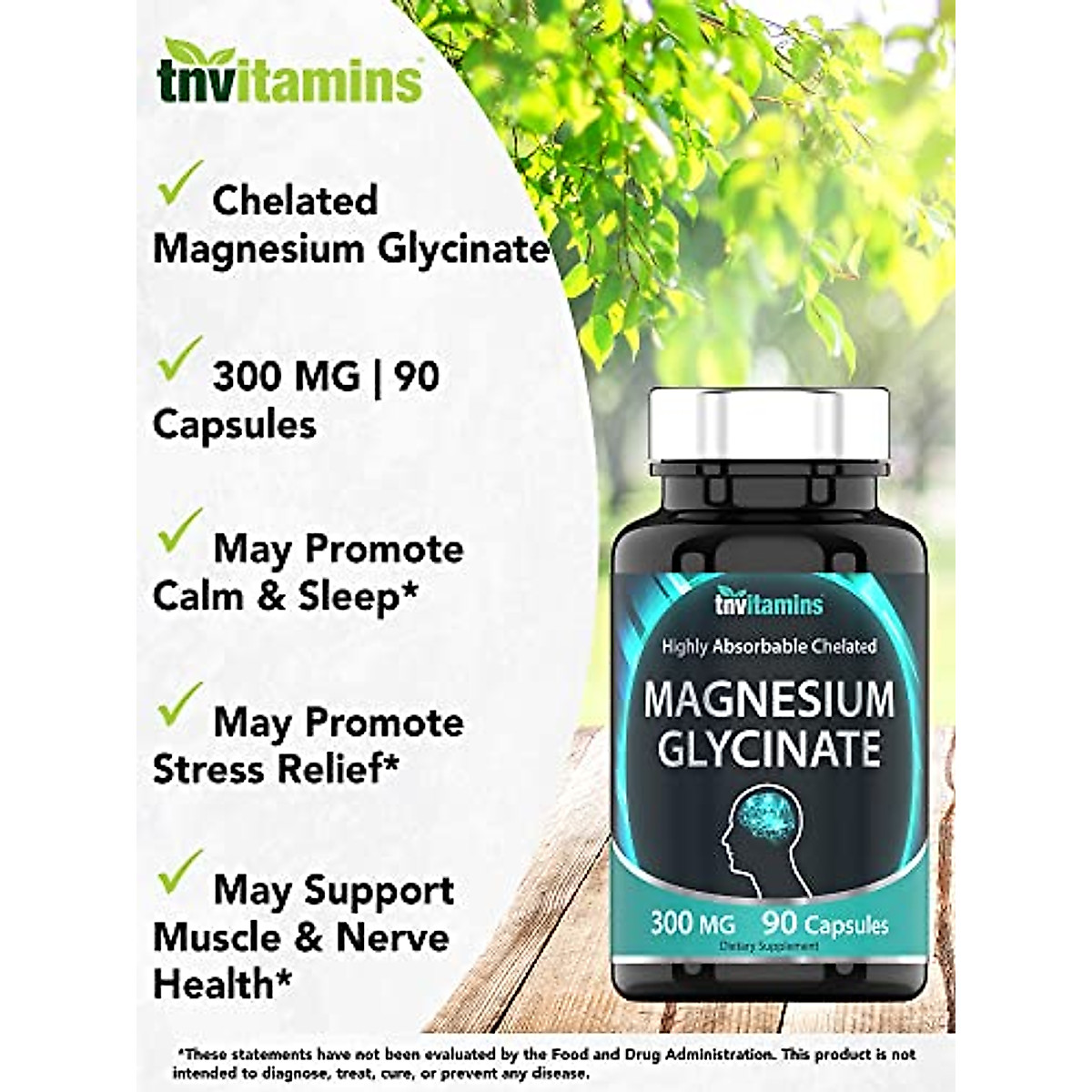 Chelated Magnesium Glycinate Capsules (300 MG x 90 Count) for Women & Men | AKA Magnesium Bisglycinate | Highly Absorbable | Calm, Sleep, Muscle, Nerve, & Stress Support* | by TNVitamins