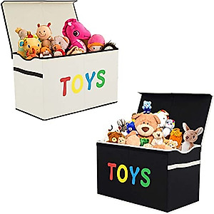 VICTOR'S Toy Box Large Toy Storage Black + Large Toy Storage Box Beige