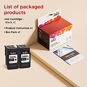 ejet Remanufactured 240XL Black Ink Cartridge Replacement for Canon PG-240XL Black Ink Cartridge for Pixma MG3620 MG2120 MG3520 TS5120 MX452 MX512 MX532 MX472 MG3120 MG4120 MX432 Printer (2 Black)