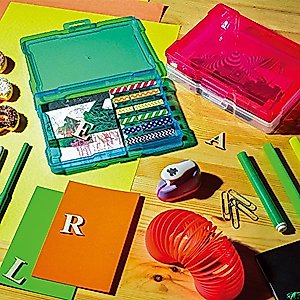 novelinks Transparent 4" x 6" Photo Cases and Clear Craft Keeper with Handle - 16 Inner Cases Plastic Storage Container Box (Multi-Colored)