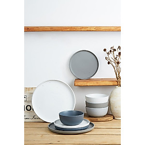 Famiware Dawn Plates and Bowls Sets, 12 Pieces Stoneware Dinnerware Sets, Dishes Set for 4, Microwave and Dishwasher Safe, Multi-color