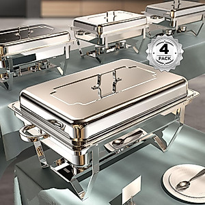 Chafing Dishes for Buffet 4 Pack, 9QT [No Fingers Cut] Roll Edge Designed Chafing Dish Buffet Set [Mirror-Like Polished Finish] Food Warmers for Parties, Birthday, Holiday Parties, Church Events, etc
