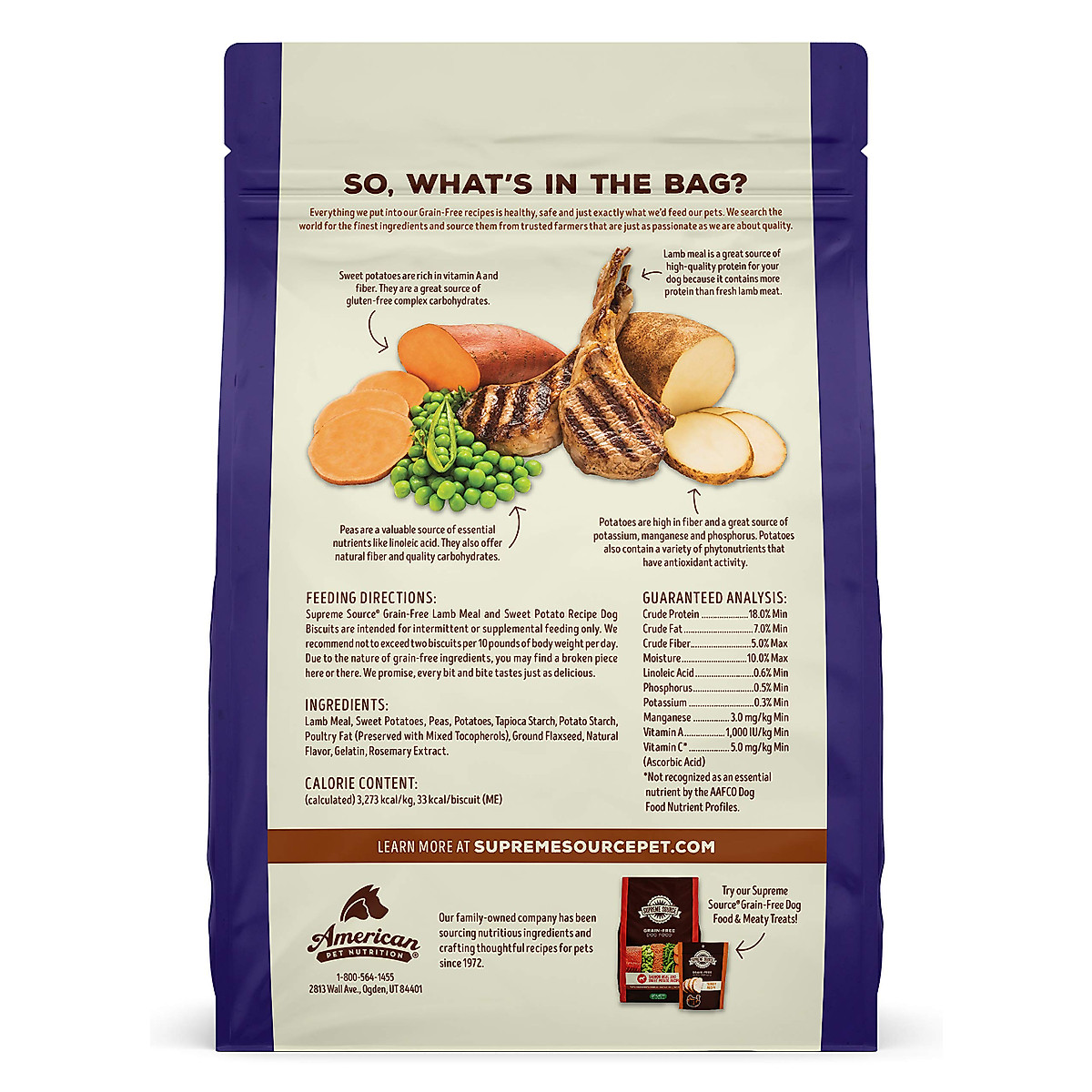Supreme Source Grain Free Protein Dog Biscuits, Lamb Meal & Sweet Potato Recipe, 1 Pound Bag