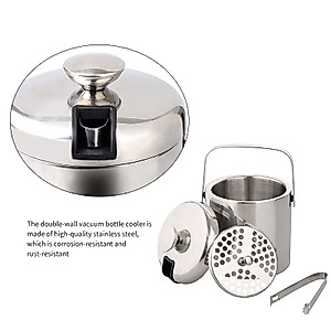 Solid Stainless Steel Ice Bucket for cocktail bar, with Strainer Airtight Lid and Tongs, Well Made Insulated Stainless Steel Double Wall Keep Ice Frozen Longer, Portable and Mini (1.3L)