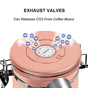 NEX Coffee Canister, 22oz Airtight Stainless Steel Coffee Kitchen Food Storage Container with Scoop, Date Tracker and CO2 Release Valve for Beans, Ground, Tea, Flour, Cereal, Sugar, Rose Gold