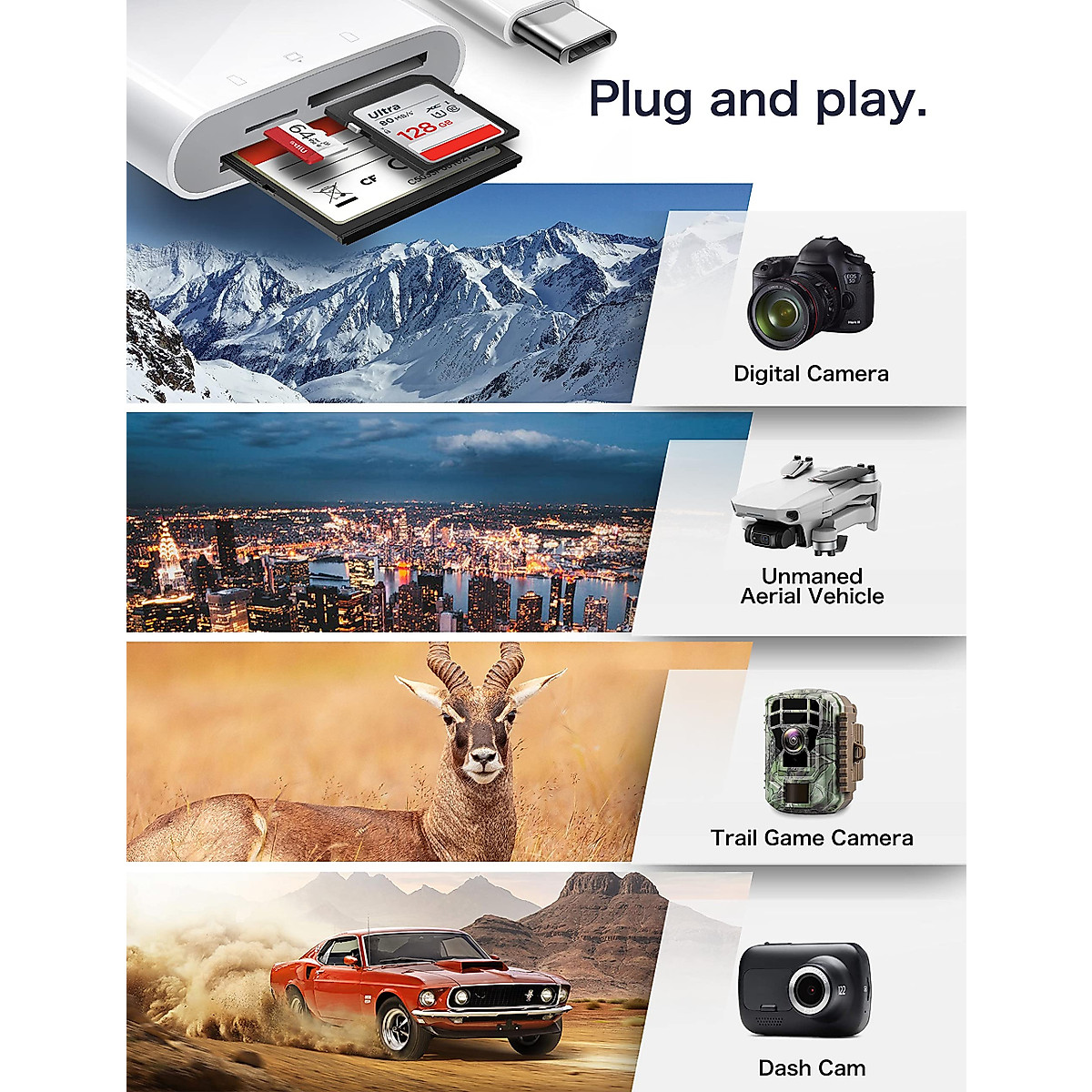 USB C SD Card Reader for iPhone 15/iPad/Mac, ChiaoPio USB C to SD CF, Type C Memory Card Adapter with Compact Flash/CF/SD/MicroSD Slots Compatible with iPad Macbook Pro/Air/Mini Mac Laptop