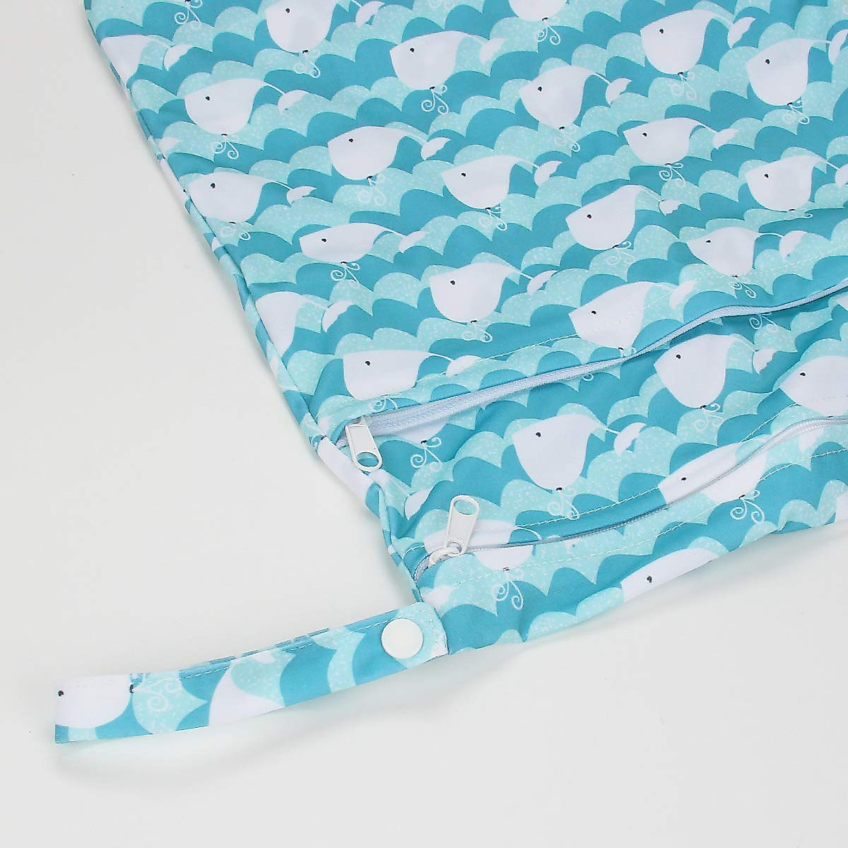 MyKazoe Waterproof Wet Bag Two Zippered Pockets & Multipurpose Drawstring Bag (Blue Whales)