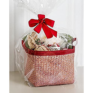 JOYIT 10 Pack Clear Cellophane Bags Large (35 in x 55 in) - 3 Mil Thicker Clear Cellophane Wrap for Gift Baskets, Opp Clear Plastic Gift Bags with Red Bows Ribbons