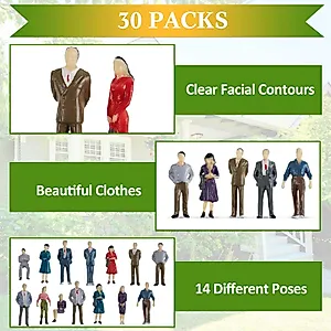 Juexica 30 Pcs Mini People Figurines 1: 50 Scale Model Trains Architectural Painted People Figures Tiny People Plastic Miniature Figurines Sitting Standing People for Miniature Scenes (Vintage Style)