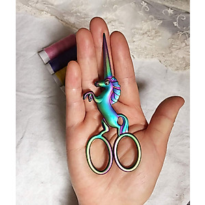 HITOPTY Unicorn Embroidery Scissors, Stainless Steel 4.5inch Cute Snips for Needlework, Cross-stitch, Embroidery, Sewing, Quilting and Needlepoint (Rainbow)